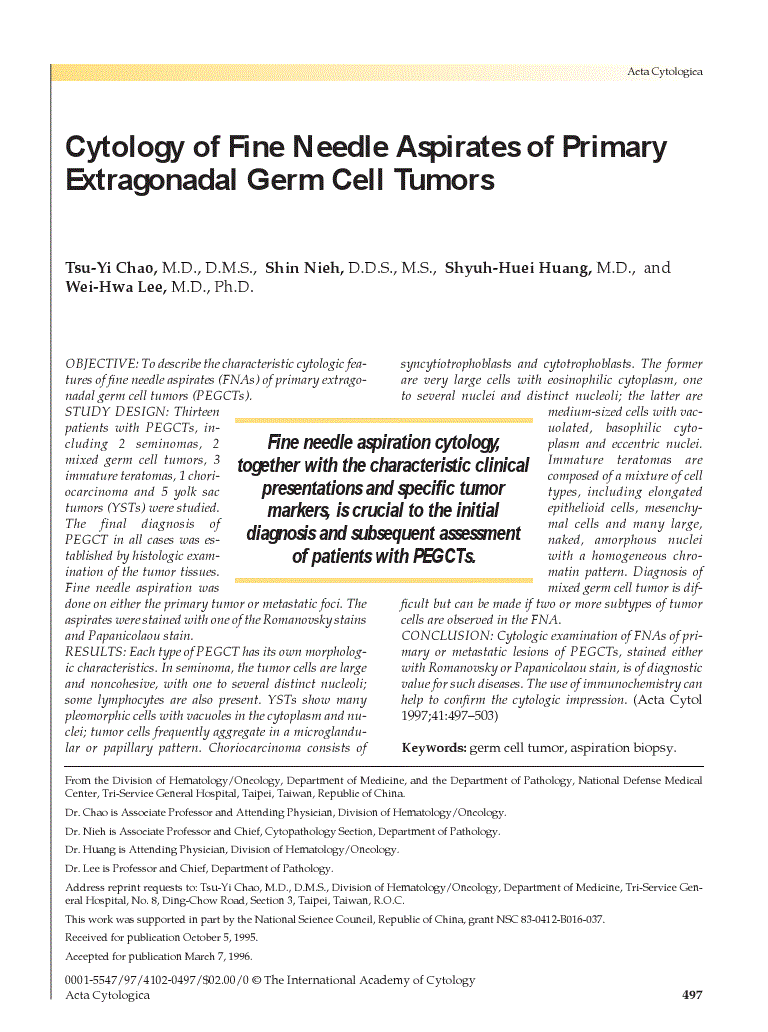 Cytology of Fine Needle Aspirates of Primary Extragonadal Germ Cell ...