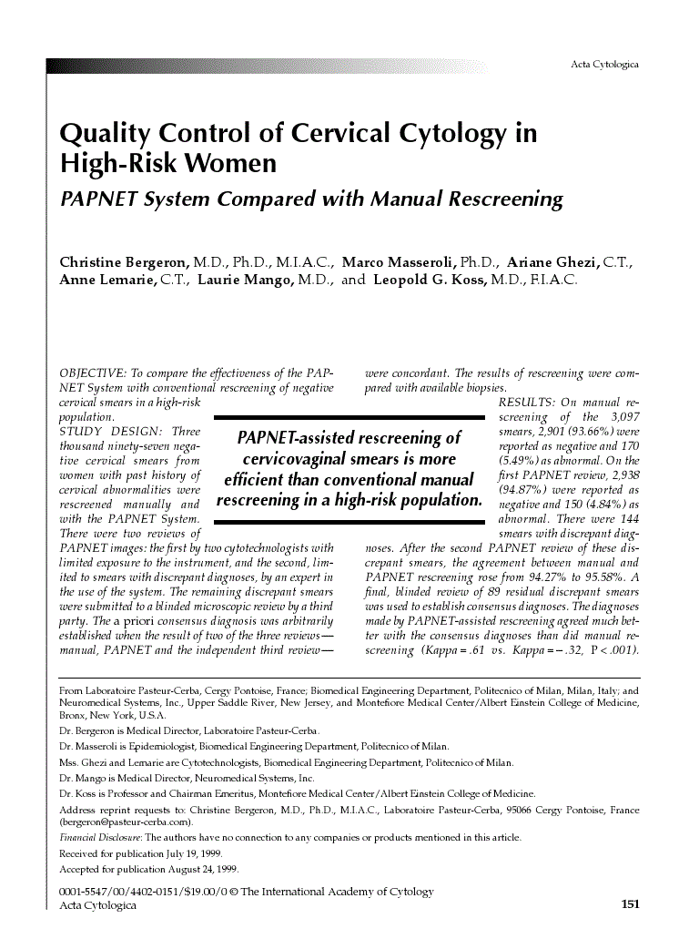 Quality Control of Cervical Cytology in High-Risk Women | Acta ...