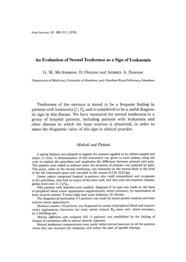 An Evaluation of Sternal Tenderness as a Sign of Leukaemia | Acta ...
