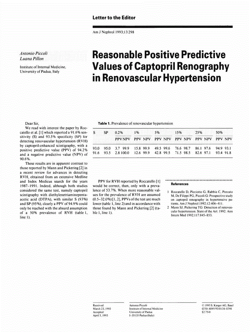 Reasonable Positive Predictive Values of Captopril Renography in ...