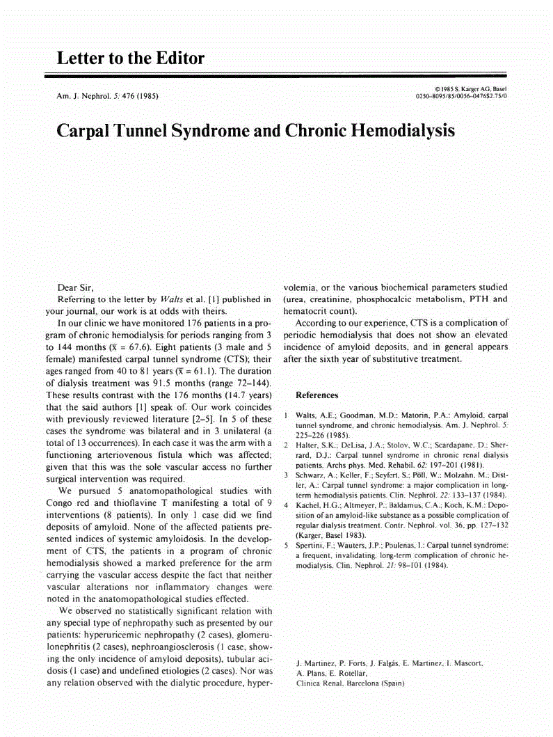 Carpal Tunnel Syndrome and Chronic Hemodialysis | American Journal of ...
