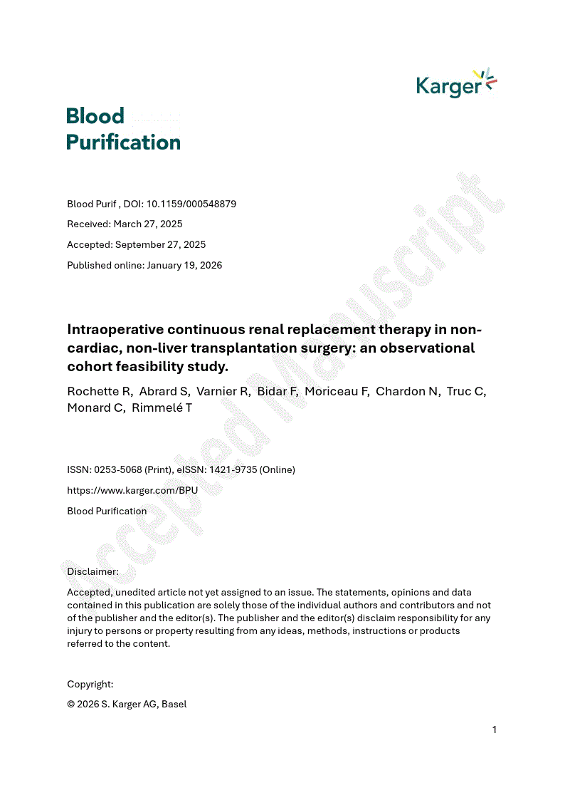 Intraoperative continuous renal replacement therapy in non-cardiac, non ...
