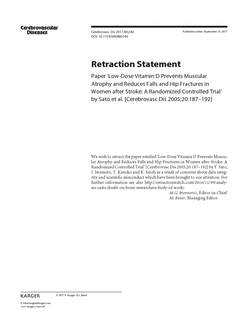 Retraction Statement. Paper ‘Low-Dose Vitamin D Prevents Muscular ...