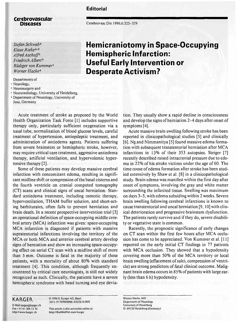 Hemicraniotomy in Space-Occupying Hemispheric Infarction: Useful Early ...