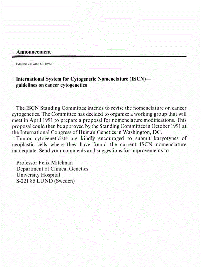 International System for Cytogenetic Nomenclature (ISCN) — guidelines ...