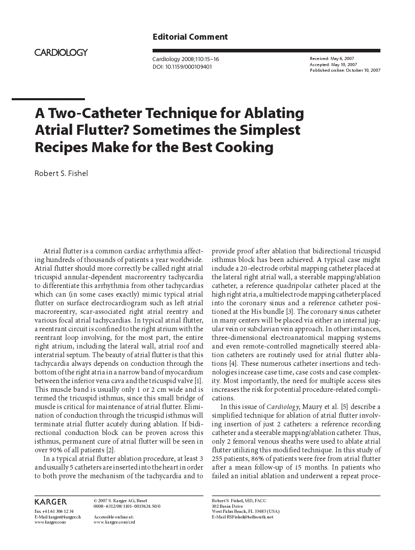 A Two-Catheter Technique for Ablating Atrial Flutter? Sometimes the ...