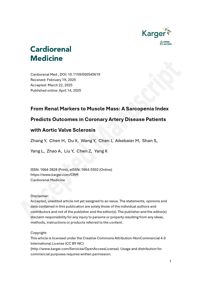 From Renal Markers to Muscle Mass: A Sarcopenia Index Predicts Outcomes ...