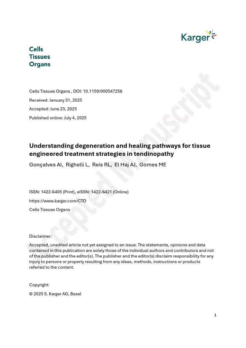 Understanding degeneration and healing pathways for tissue engineered ...
