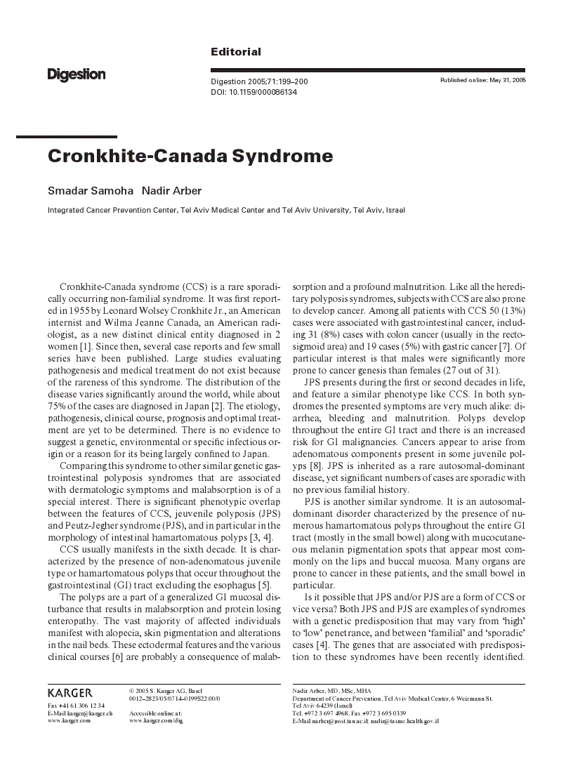 Cronkhite-Canada Syndrome | Digestion | Karger Publishers