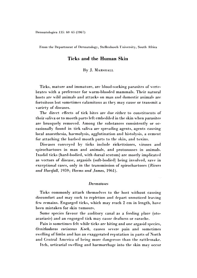 Ticks and the Human Skin | Dermatology | Karger Publishers