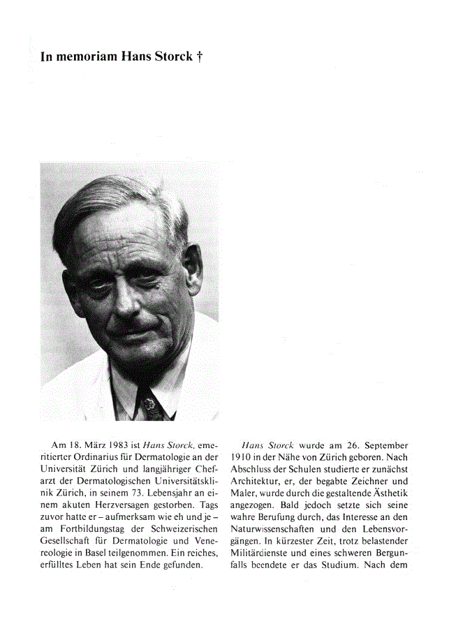 In memoriam Hans Storck † | Dermatology | Karger Publishers
