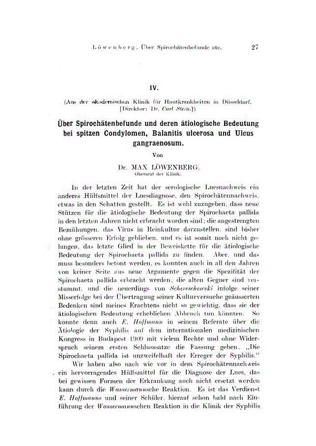 IV. Über Spirochätenbefunde und deren ätiologische Bedeutung bei ...