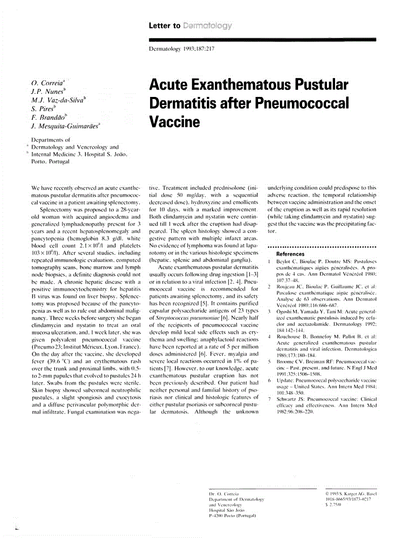 Acute Exanthematous Pustular Dermatitis after Pneumococcal Vaccine ...