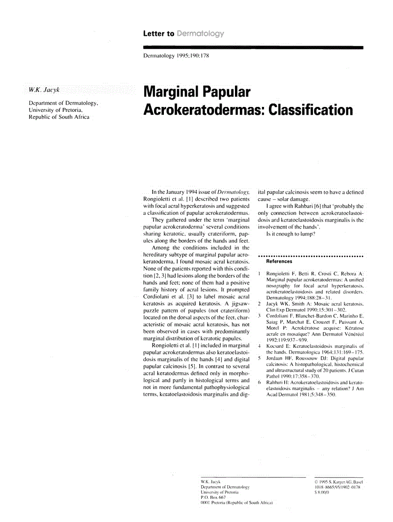 Marginal Papular Acrokeratodermas: Classification | Dermatology ...