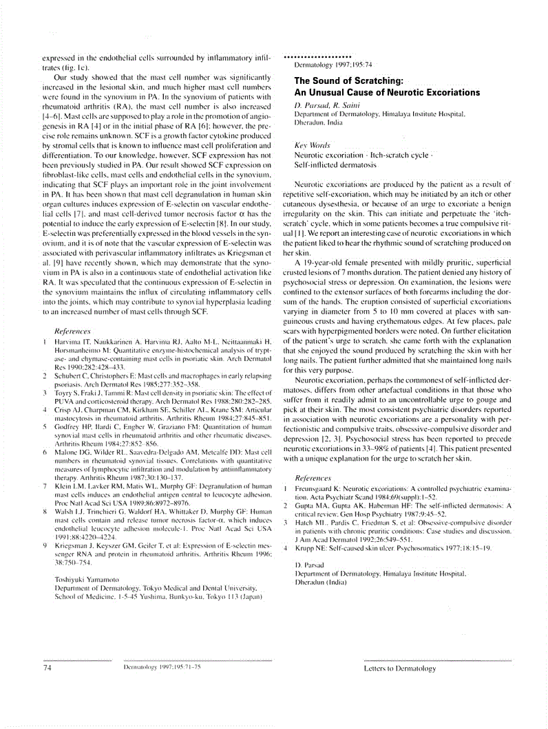 The Sound of Scratching: An Unusual Cause of Neurotic Excoriations ...