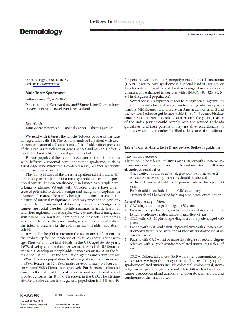 Muir-Torre Syndrome | Dermatology | Karger Publishers