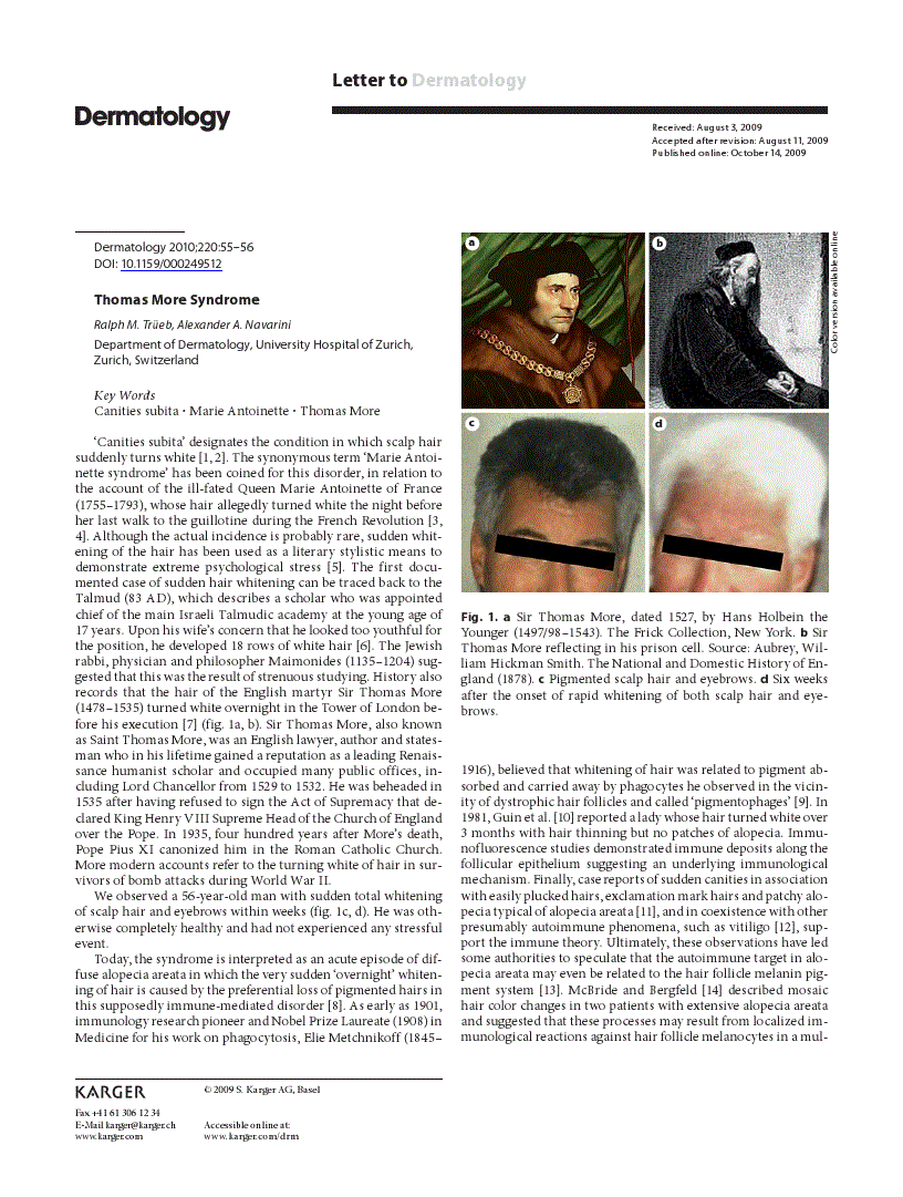 Thomas More Syndrome | Dermatology | Karger Publishers