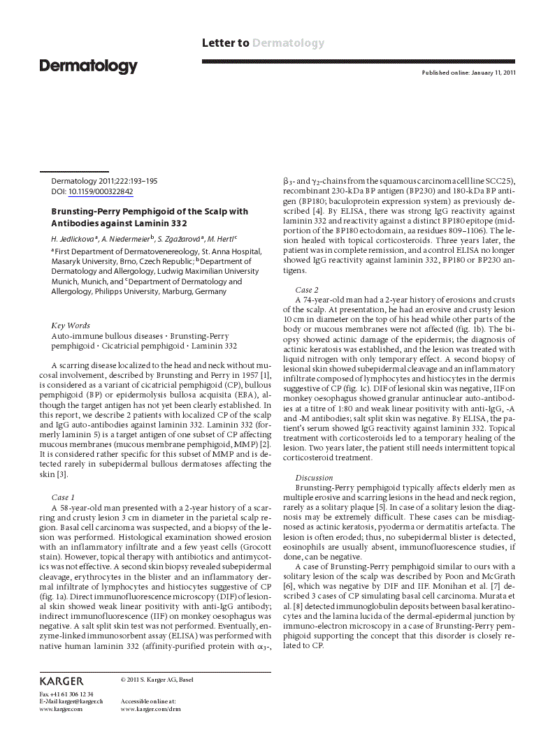 Brunsting-Perry Pemphigoid of the Scalp with Antibodies against Laminin ...