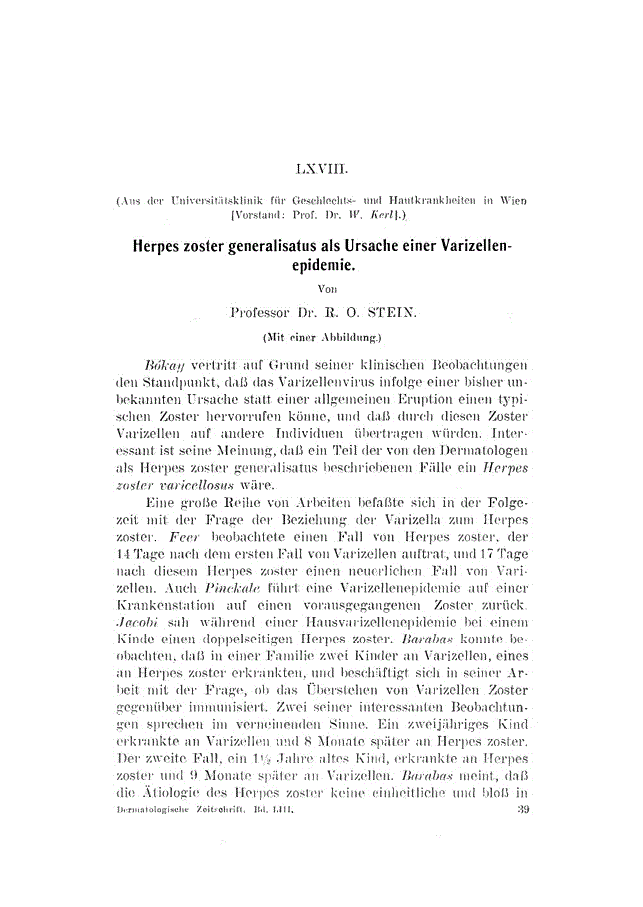 LXVIII. Herpes zoster generalisatus als Ursache einer ...