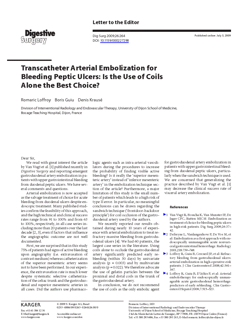 Transcatheter Arterial Embolization for Bleeding Peptic Ulcers: Is the ...
