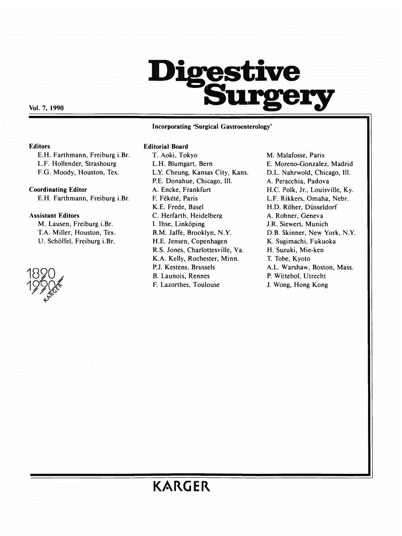 Contents, Vol. 7, 1990 | Digestive Surgery | Karger Publishers