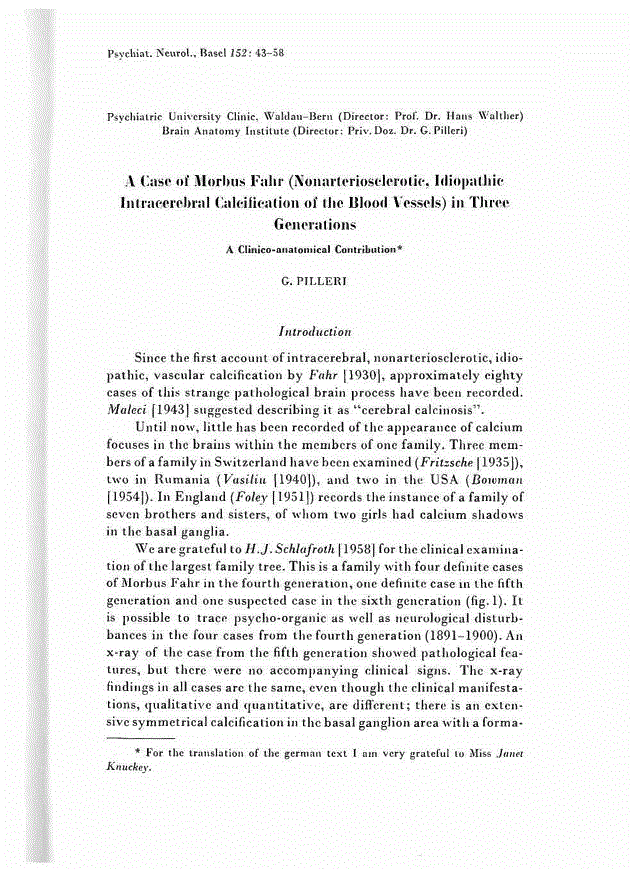 A Case of Morbus Fahr (Nonarteriosclerotic, Idiopathic Intracerebral ...