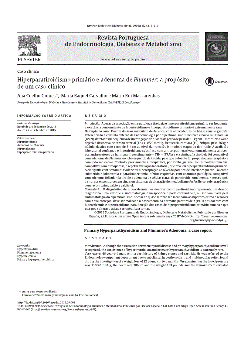Hiperparatiroidismo primário e adenoma de Plummer: a propósito de um caso clínico ...