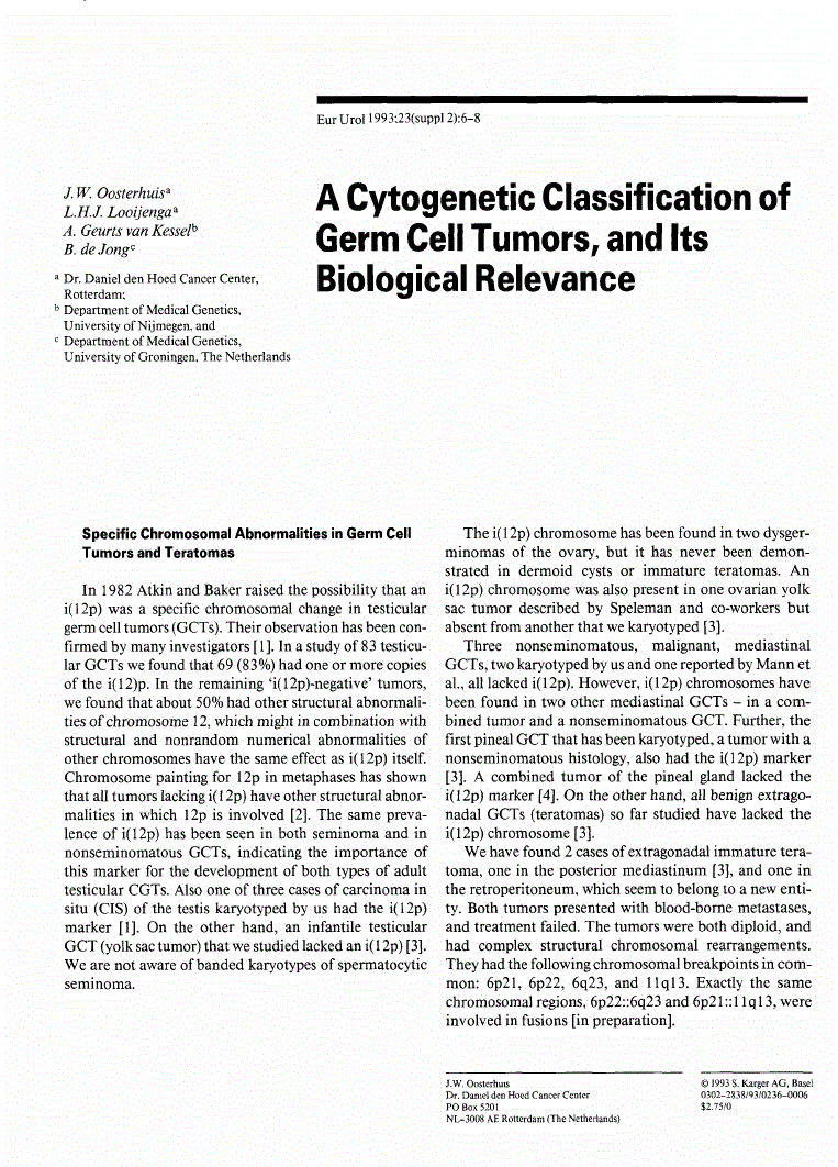 A Cytogenetic Classification of Germ Cell Tumors, and Its Biological ...