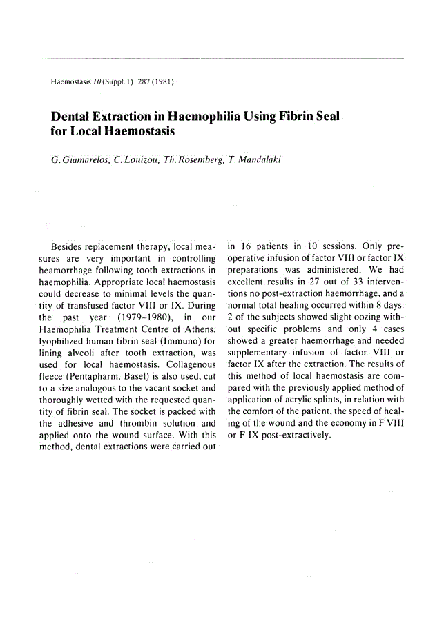 Dental Extraction in Haemophilia Using Fibrin Seal for Local ...