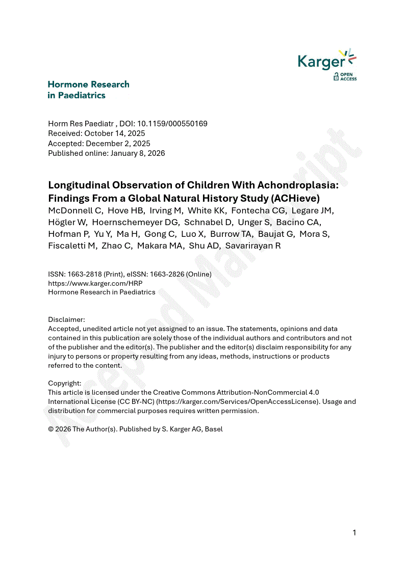 Longitudinal Observation of Children With Achondroplasia: Findings From ...