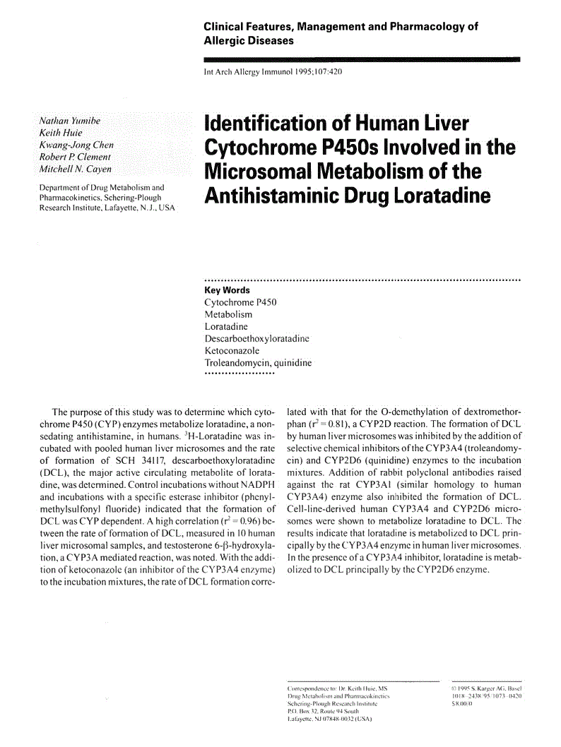 Identification of Human Liver Cytochrome P450s Involved in the Microsomal Metabolism of the ...