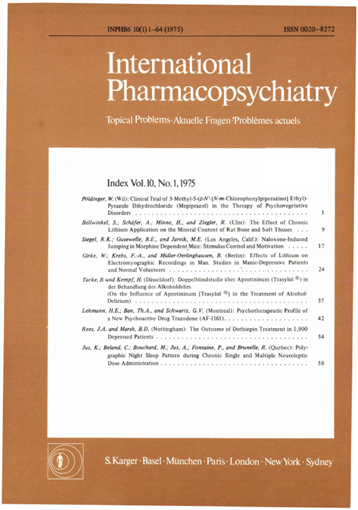Psychotherapeutic Profile of a New Psychoactive Drug Trazodone (AF-1161 ...