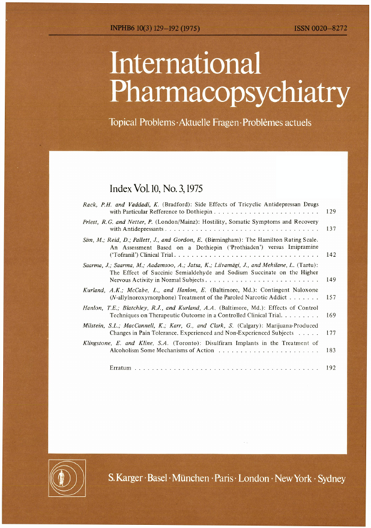 The Hamilton Rating Scale. An Assessment Based on a Dothiepin(‘Prothiaden’) versus Imipramine ...