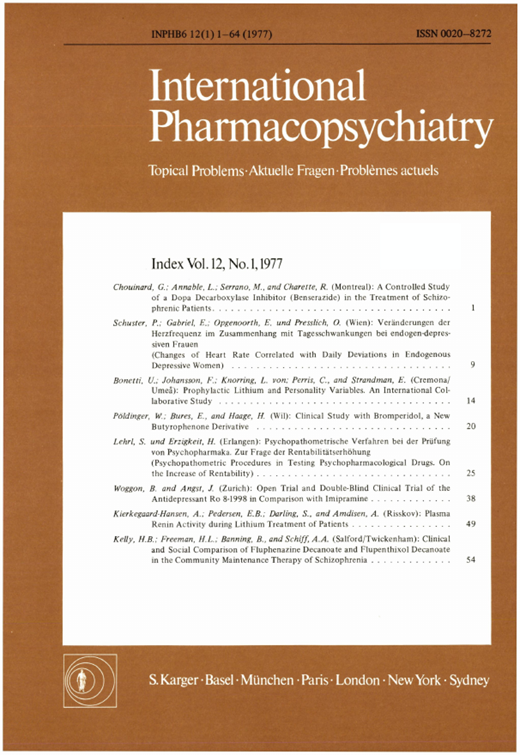 Clinical Study with Bromperidol, a New Butyrophenone Derivative ...