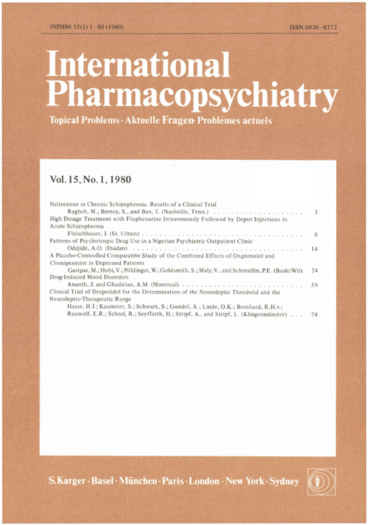 Drug-Induced Mood Disorders | International Pharmacopsychiatry | Karger Publishers