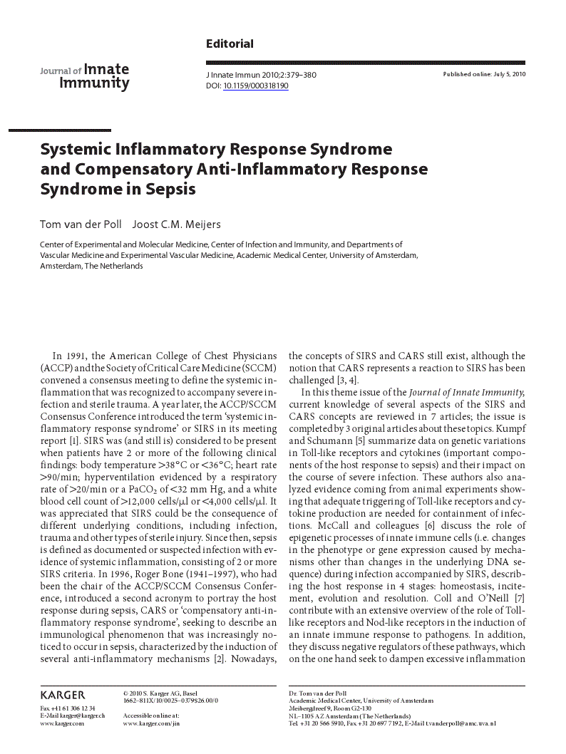 Systemic Inflammatory Response Syndrome And Compensatory Anti
