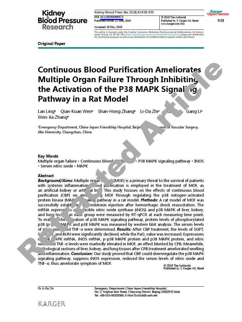 Retracted Paper - Continuous Blood Purification Ameliorates Multiple ...