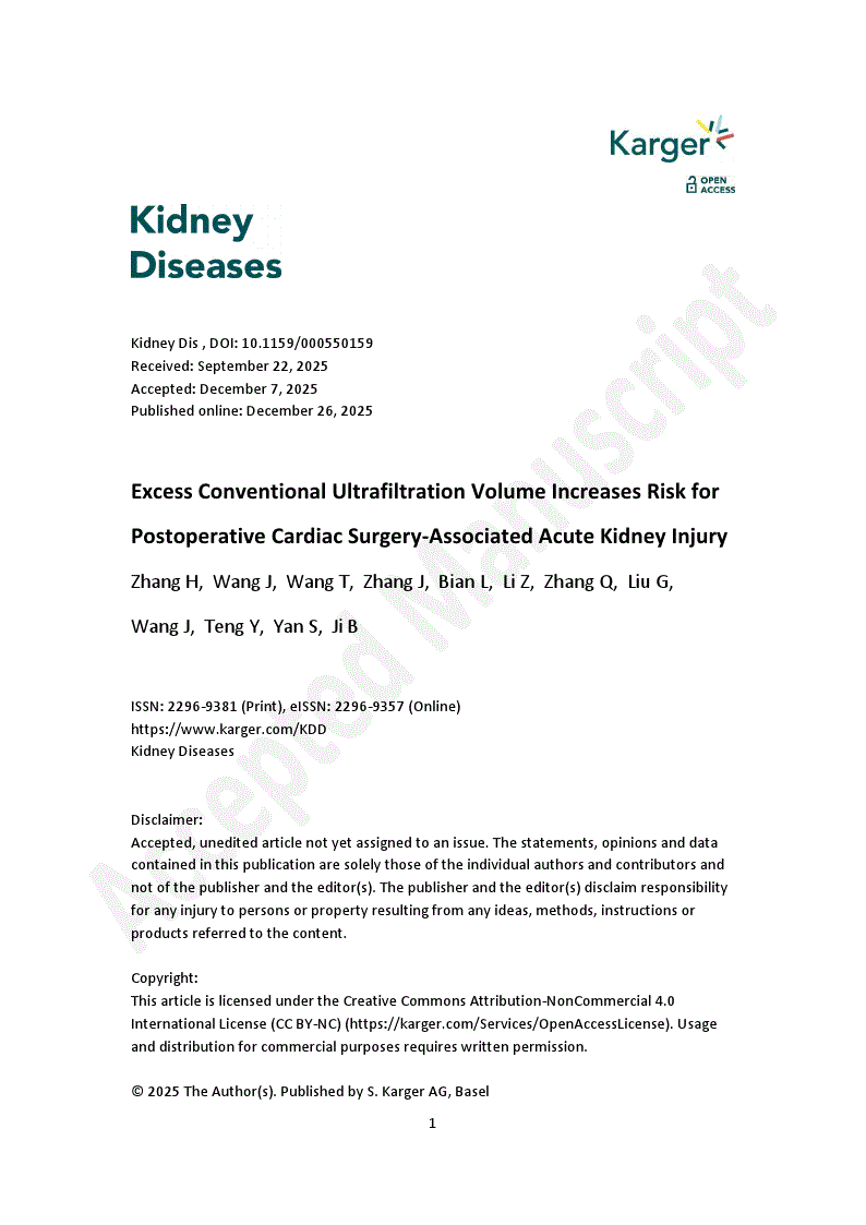 Excess Conventional Ultrafiltration Volume Increases Risk for ...