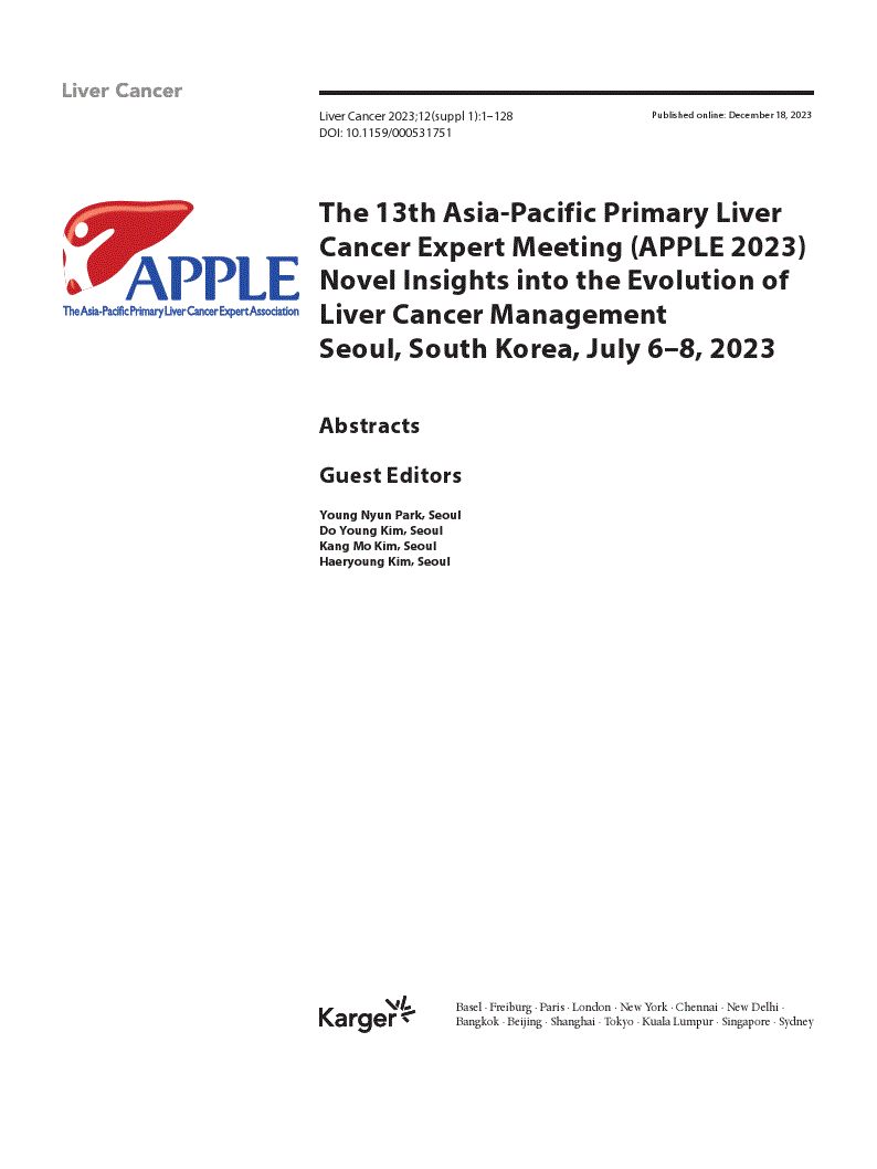 The 13th Asia-Pacific Primary Liver Cancer Expert Meeting (APPLE 2023) | Liver Cancer | Karger ...