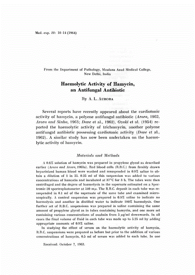 Haemolytic Activity of Hamycin, an Antifungal Antibiotic | Medicina ...
