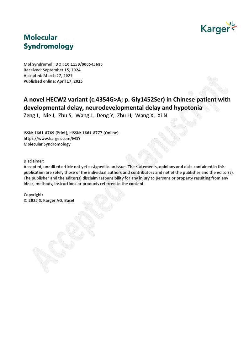 A novel HECW2 variant (c.4354G>A; p. Gly1452Ser) in Chinese patient with developmental delay ...