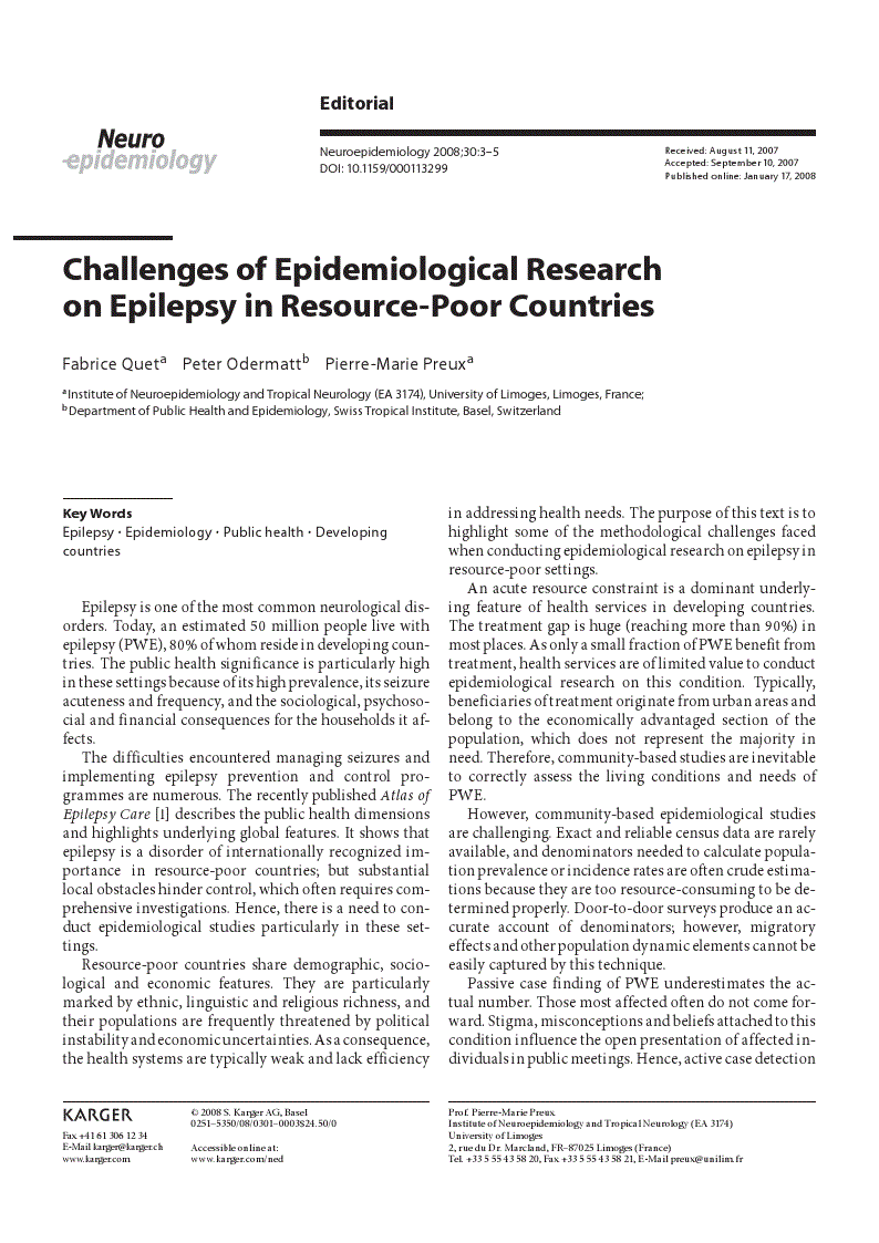Challenges of Epidemiological Research on Epilepsy in Resource-Poor ...