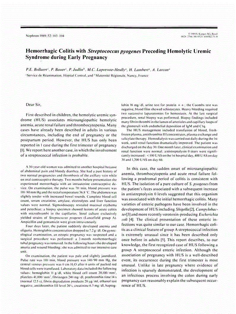 Hemorrhagic Colitis with Streptococcus pyogenes Preceding Hemolytic ...
