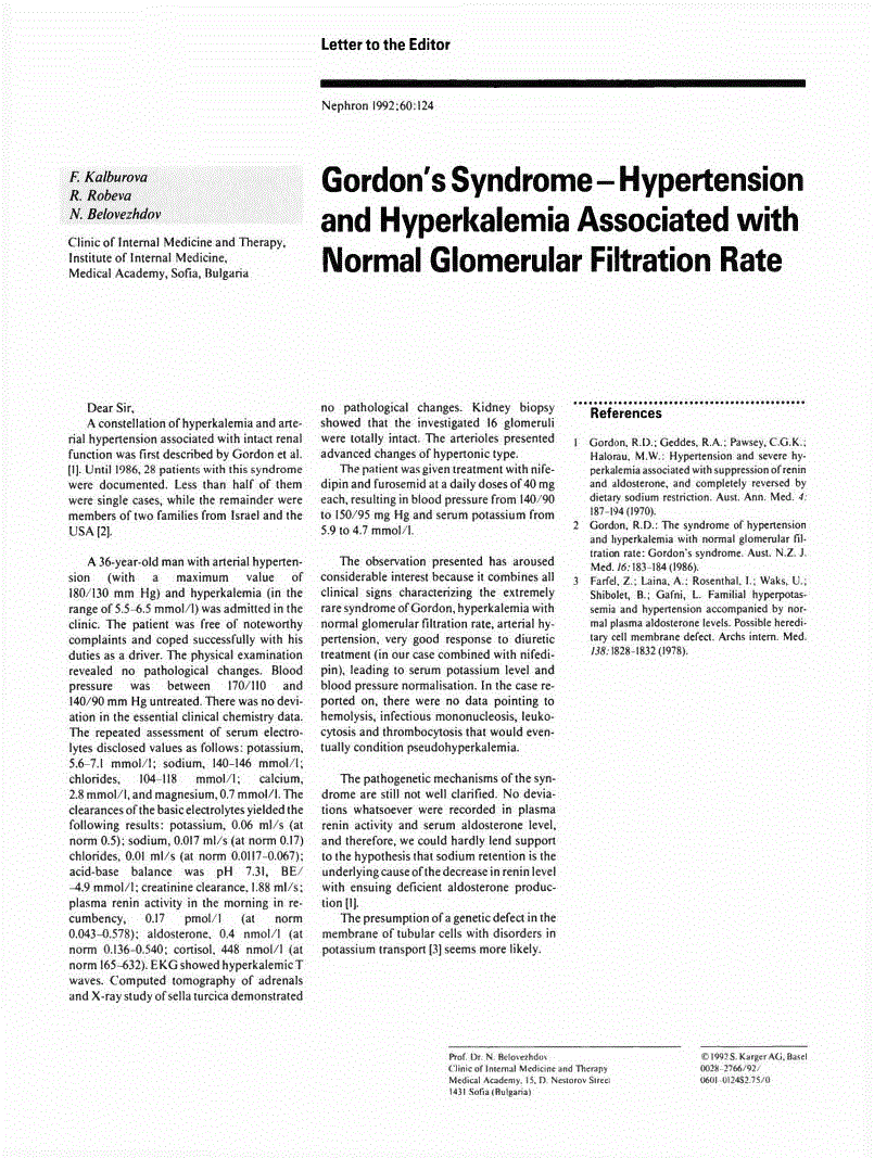 Gordon’s Syndrome – Hypertension and Hyperkalemia Associated with ...