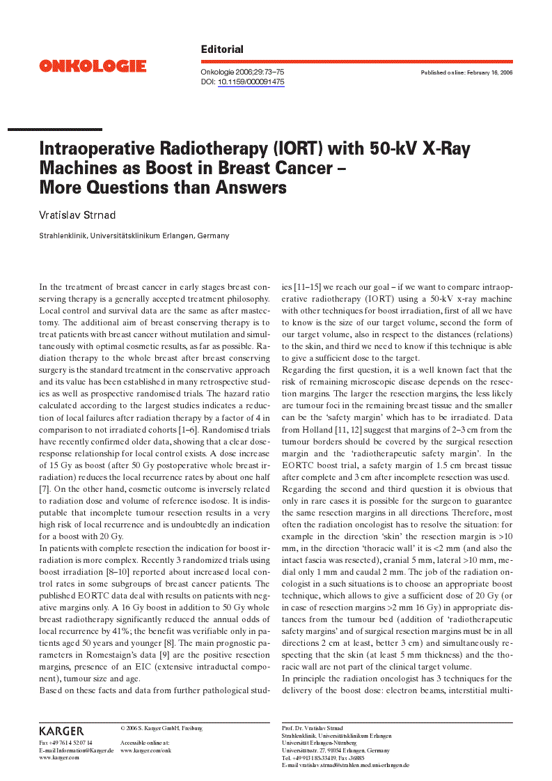 Intraoperative Radiotherapy (IORT) with 50-kV X-Ray Machines as Boost ...