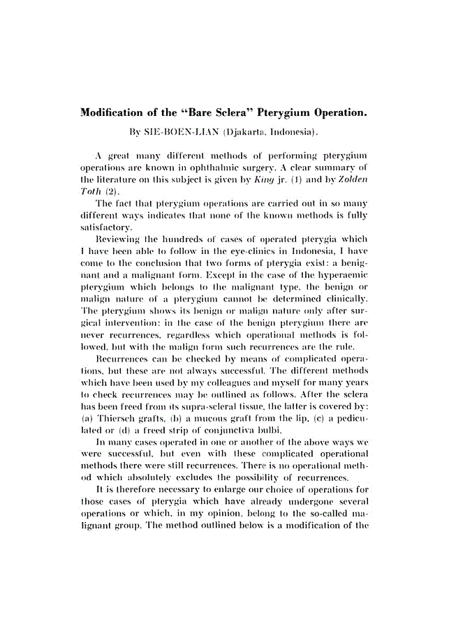 Modification of the “Bare Sclera” Pterygium Operation | Ophthalmologica ...