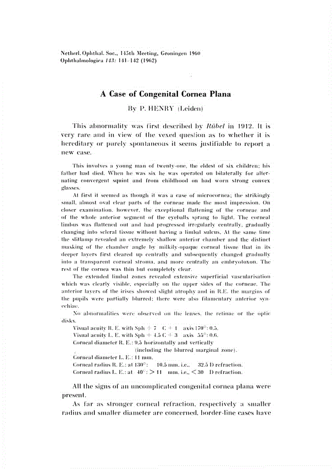 A Case of Congenital Cornea Plana | Ophthalmologica | Karger Publishers