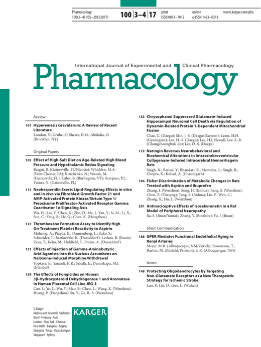 Volume 100 Issue 3-4 | Pharmacology | Karger Publishers