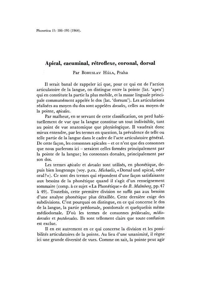 Apical, cacuminal, rétroflexe, coronal, dorsal | Phonetica | Karger ...