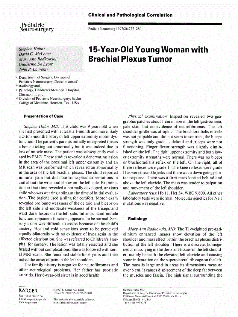 15-Year-Old Young Woman with Brachial Plexus Tumor | Pediatric ...